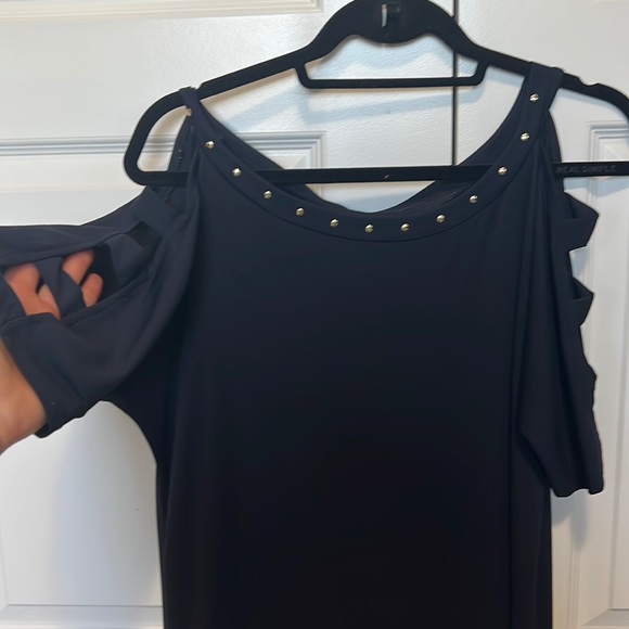 Cache | Tops | Navy Blue Dress Top With Cut Outs In The Sleeves | Poshmark